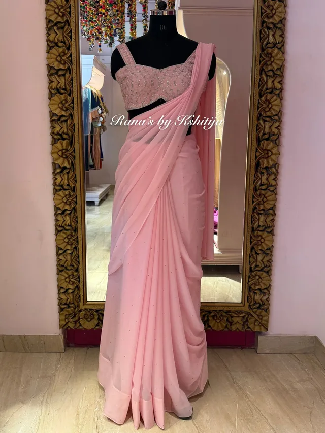 Chic Mukesh Saree with Strappy Blouse | Rana's by Kshitija