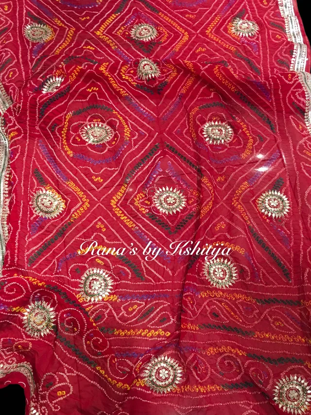 Red Bandhani Chundri Wedding Dupatta with Rich Embroidery Design | Rana ...